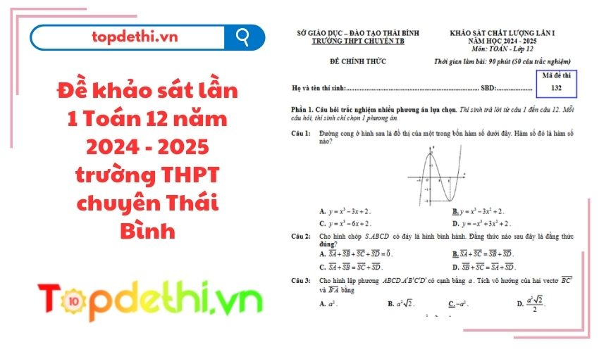 Đề khảo sát lần 1 Toán 12 năm 2024 - 2025 trường THPT chuyên Thái Bình - Top Đề Thi